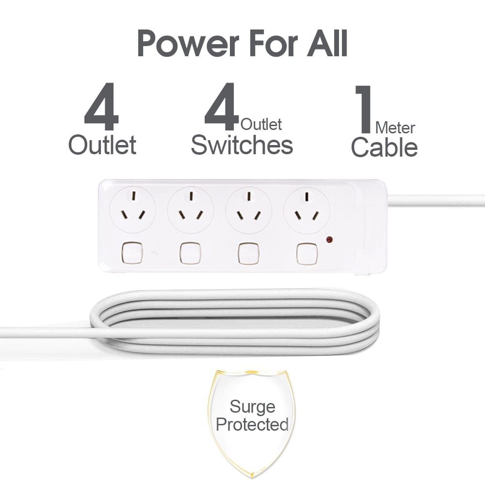 4 Outlet Power Board With 【Surge Protection】 with Individual Switches ...